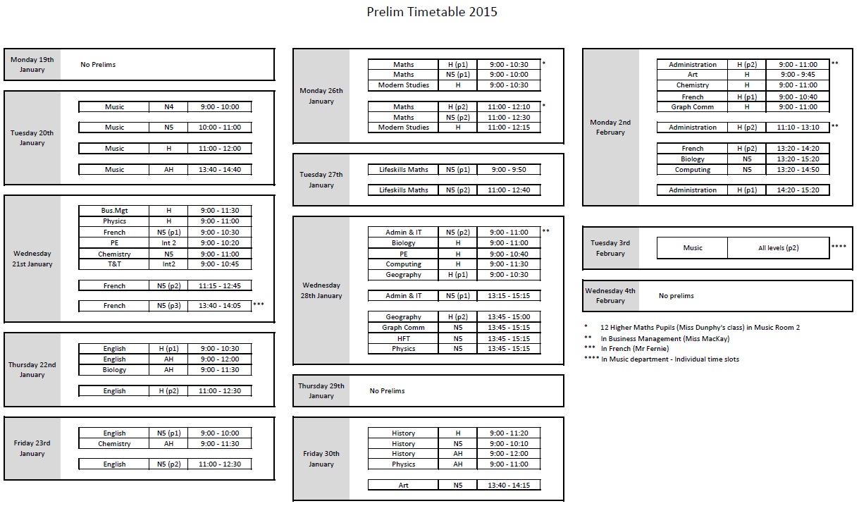 Prelim Timetable 2015 | Invergordon Academy