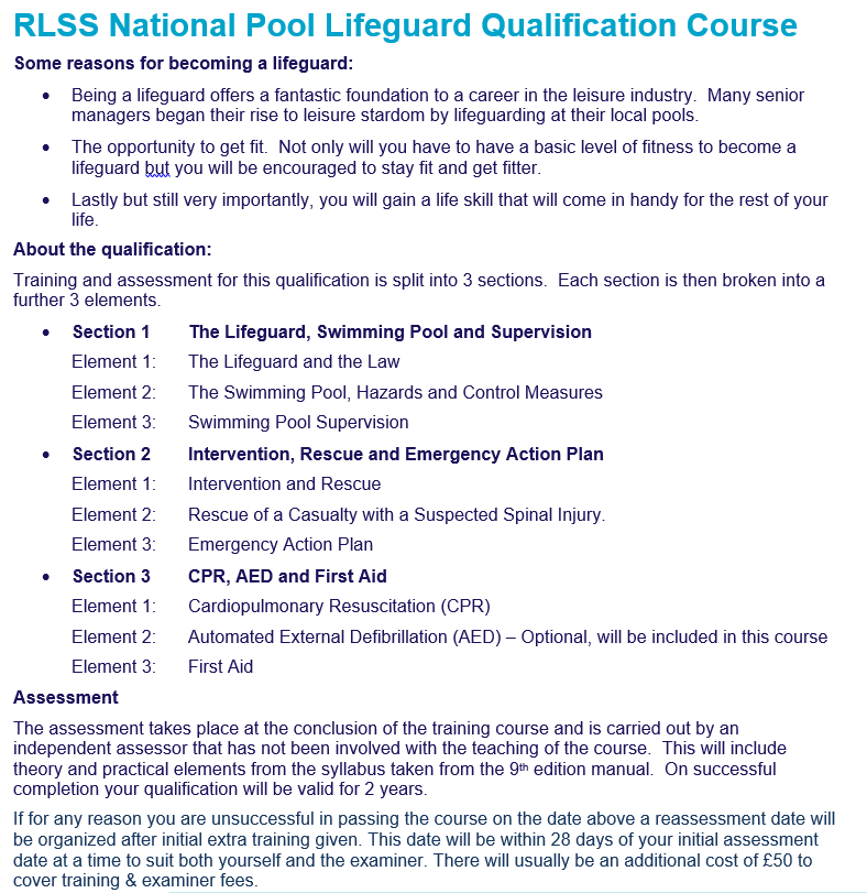 RLSS National Pool Lifeguard Qualification | Invergordon Academy
